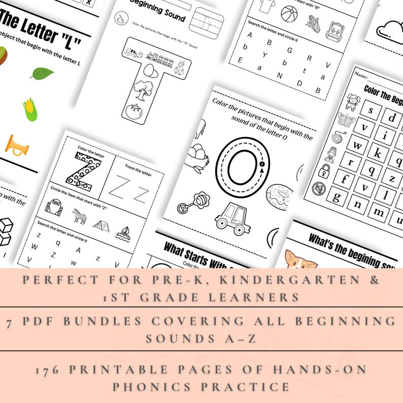Printable Beginning Sounds Worksheets Bundle, 176 Page A–Z Phonics ...