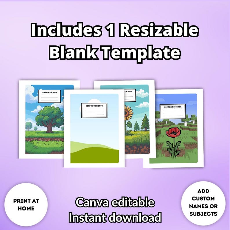 Editable Composition Book Cover Templates: 20 Canva Designs (6.75" X 9. ...