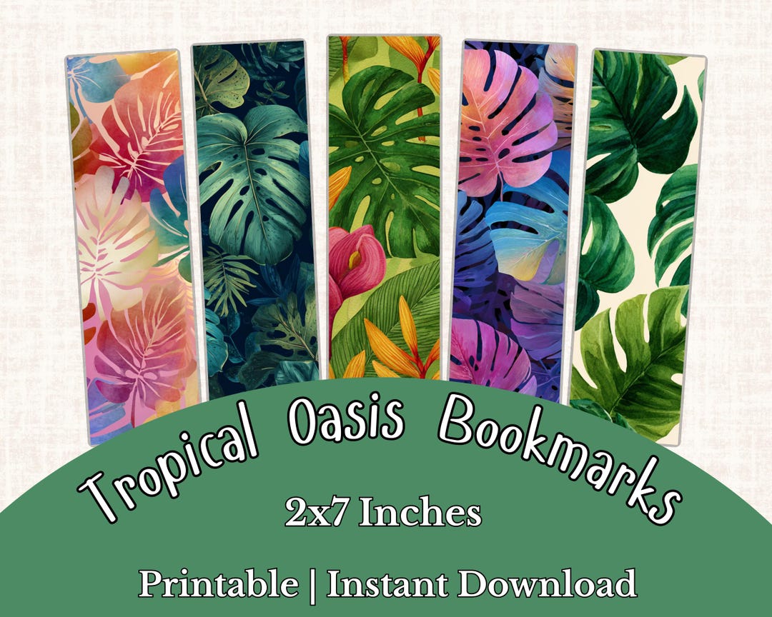 Tropical Printable Bookmarks Set, Vibrant Floral Reading Accessories ...