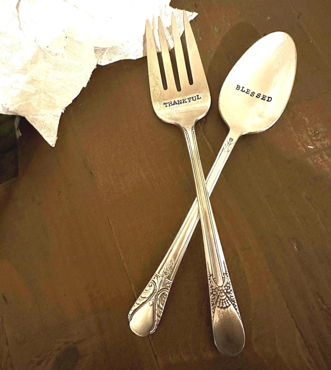 Stamped Thanksgiving Silverware Set: Grateful & Blessed Vintage Serving ...