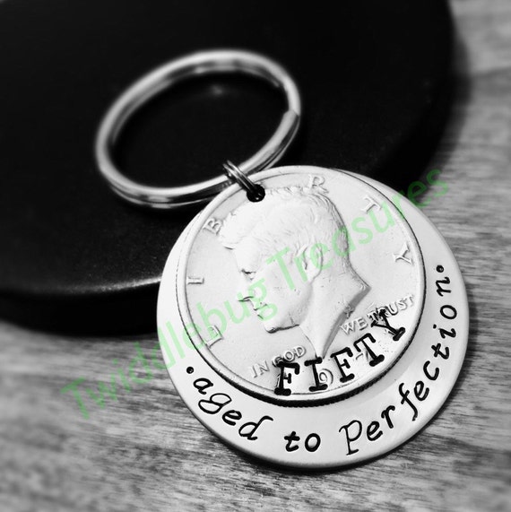 50th Birthday Key Chain Hand Stamped | Etsy