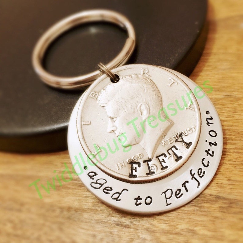 50th Birthday Key Chain Hand Stamped | Etsy