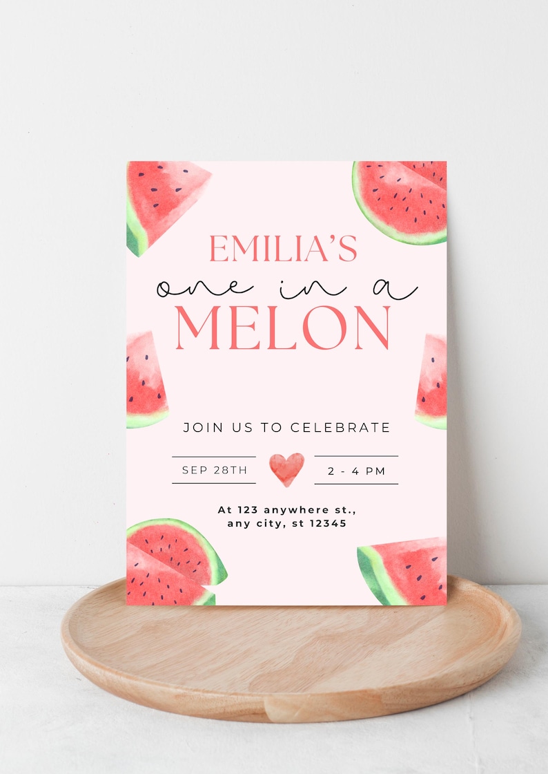 One in A Melon 1st Birthday Invitation: Editable Canva Template ...