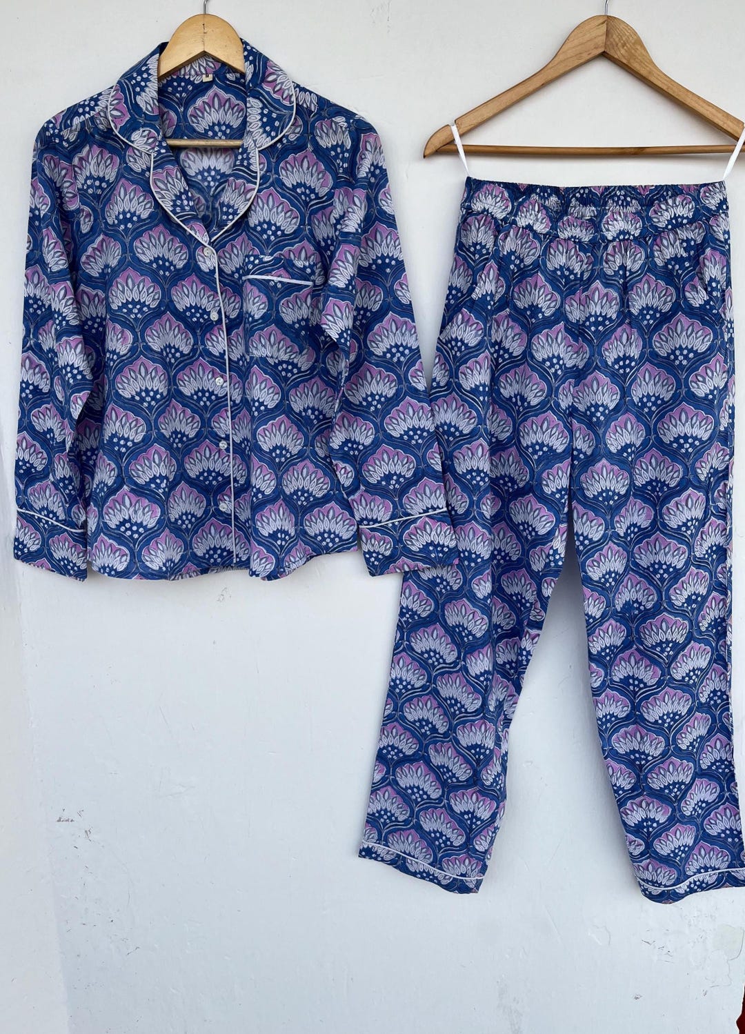 Hand Block Print Pajama Set, Floral Lounge Set for Women, Soft Cotton ...