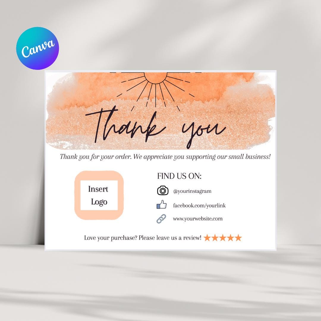 Orange Editable Canva Small Business Thank You Card Template | Custom ...