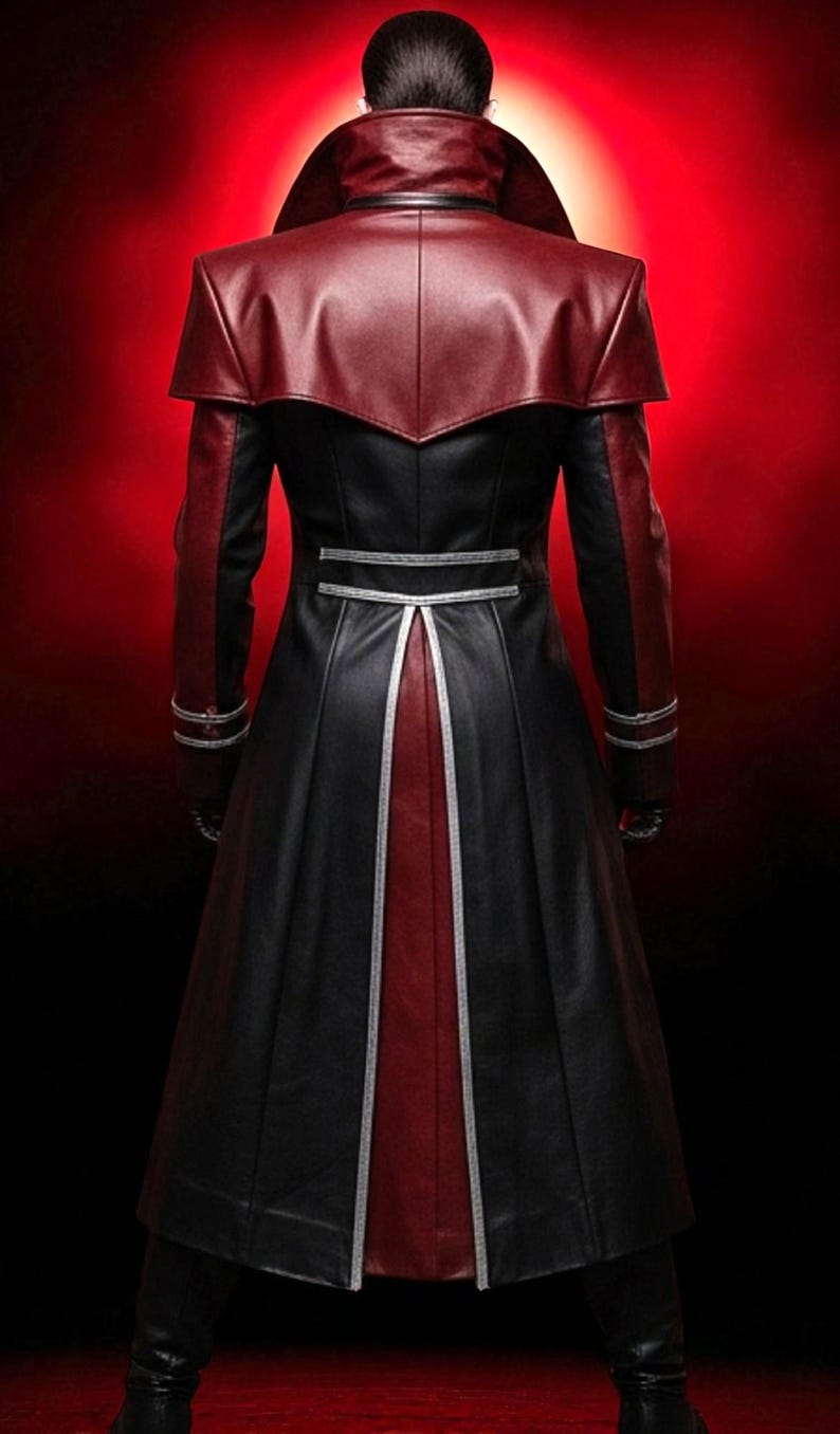 Vampire Lord Leather Trench Coat Set – Gothic Red & Black Halloween ...
