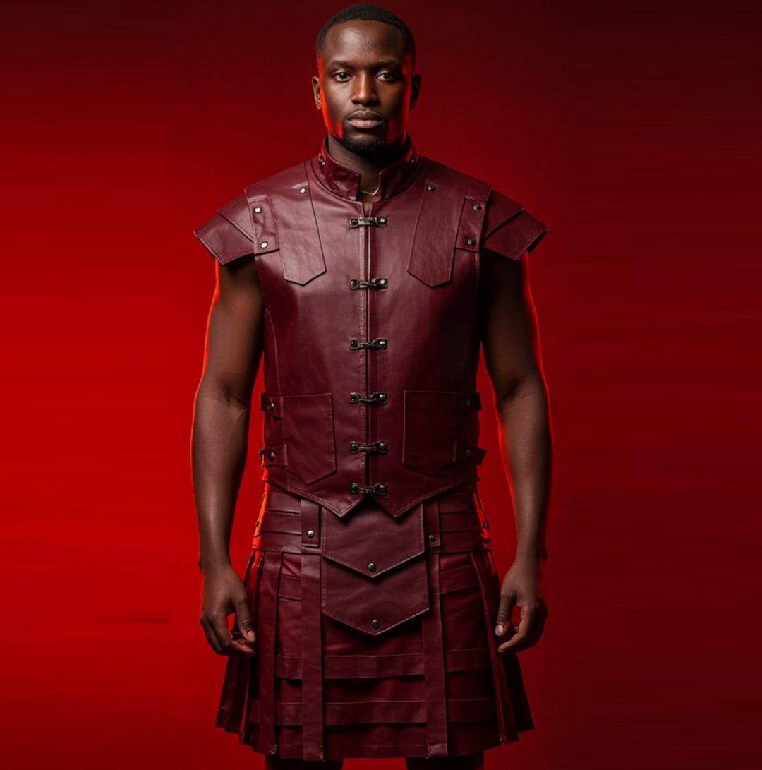 Leather Gladiator Set – Warrior Vest & Kilt for Men | Fantasy LARP ...