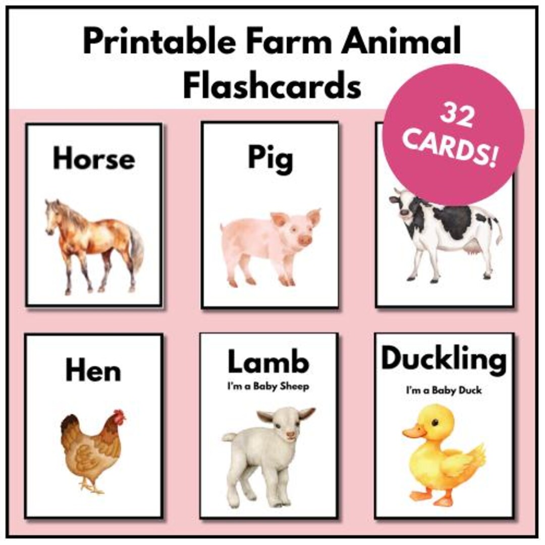 Farm Animal Flashcards: Baby Animals Vocabulary, Preschool Printable ...