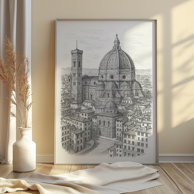 Florence Cathedral Pen Sketch Print | Duomo Wall Art | Italian ...
