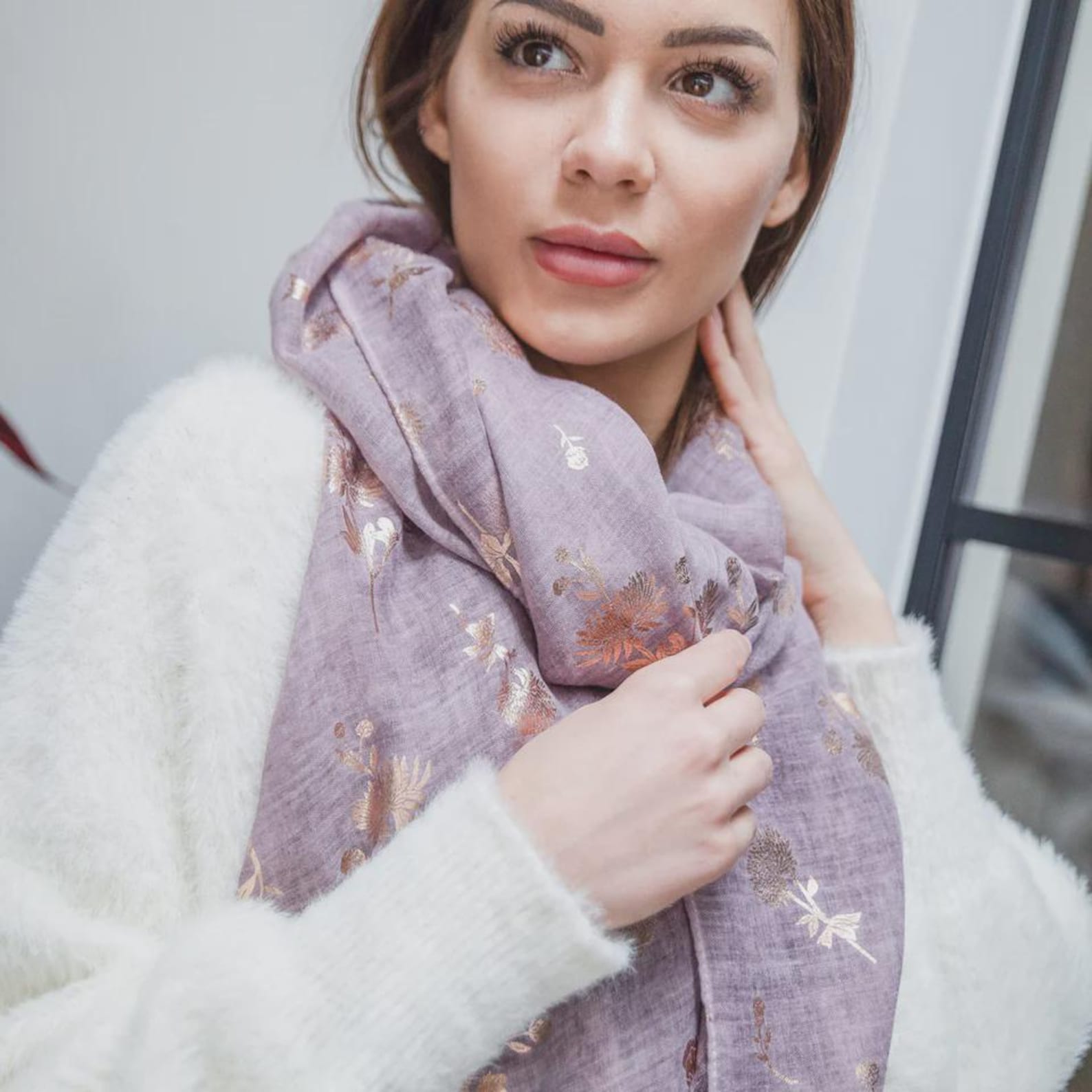 Birth Flower Scarf: Rose Gold Foil Floral Print, Viscose Wrap - Etsy