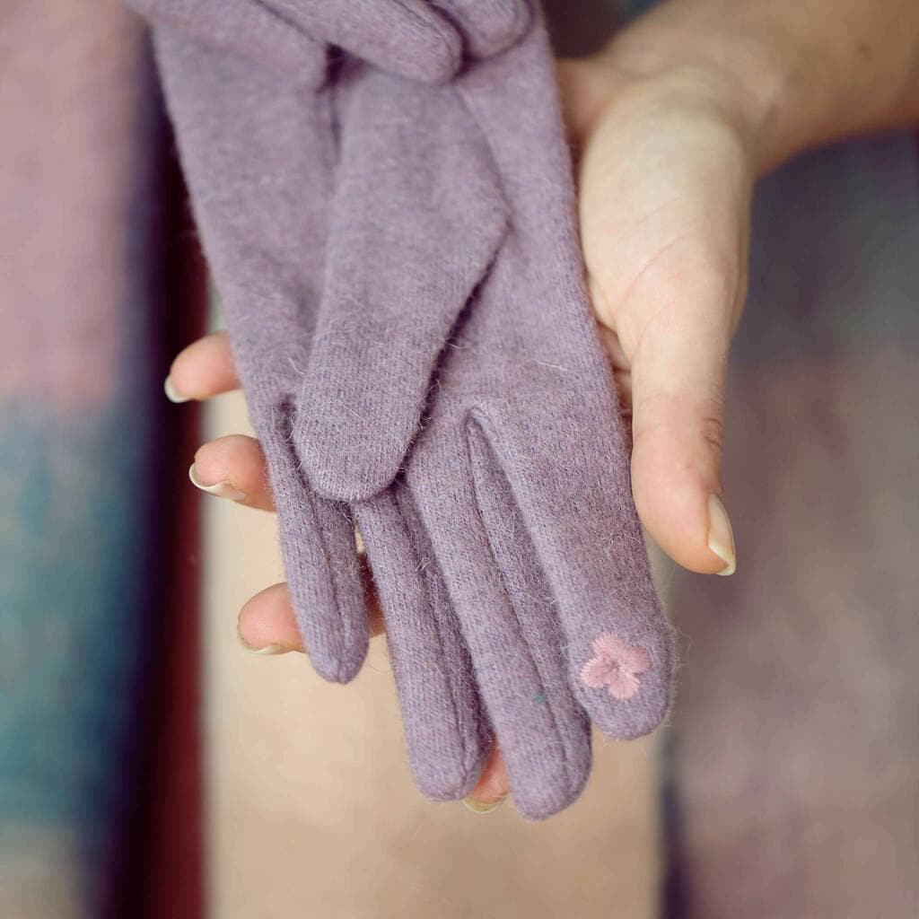 Merino Wool Touchscreen Gloves With Herringbone Cuff - Women’s Winter ...