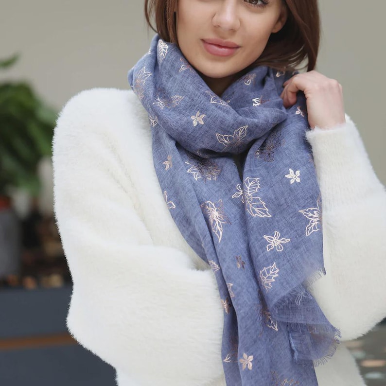 Birth Flower Scarf: Rose Gold Foil Floral Print, Gift for Mum or Friend ...