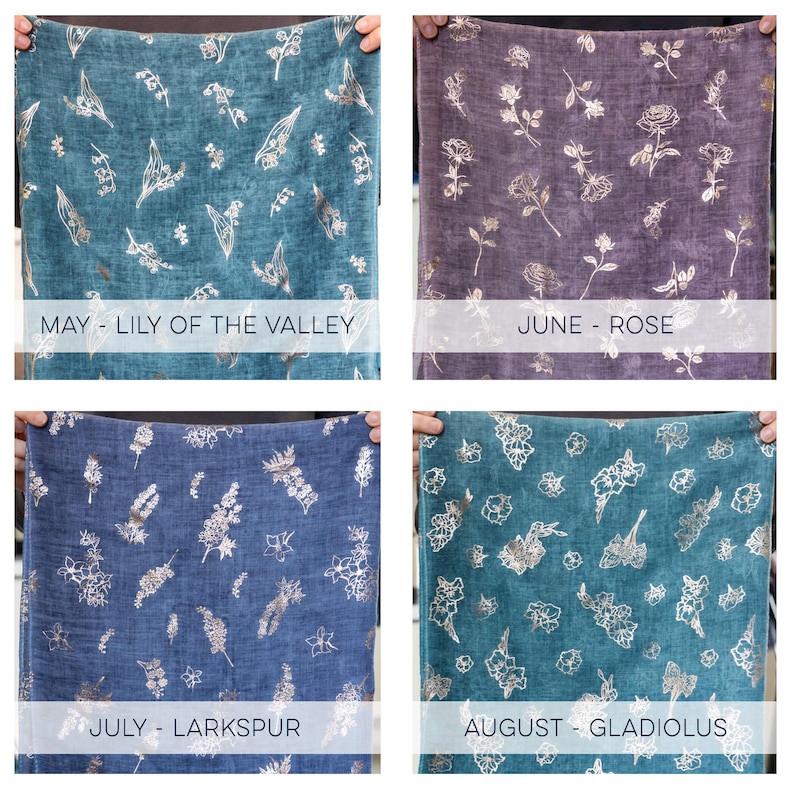 30th Birthday Birth Flower Scarf in Gift Box – Rose Gold Print ...