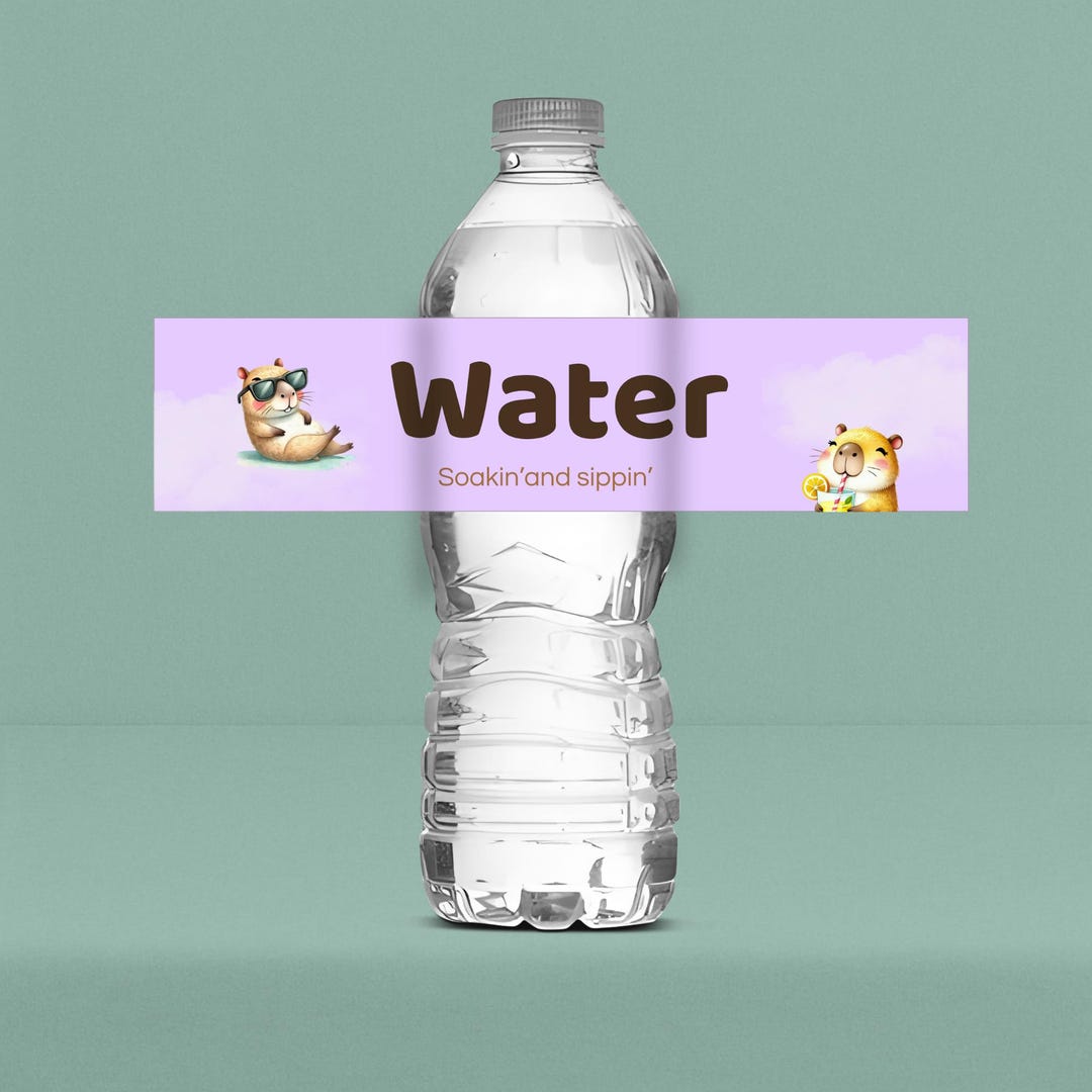 Capybara Water Bottle Labels | Funny Animal Drink Wraps | Editable ...