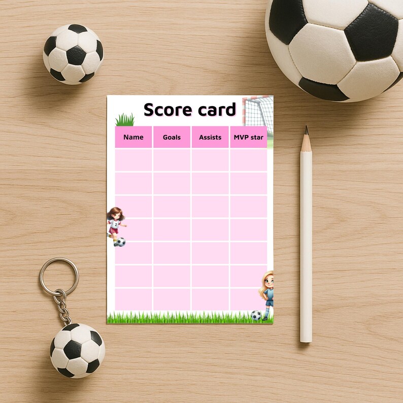 Soccer Girls Score Cards | Printable Game Scorecard A4 | Party Games ...