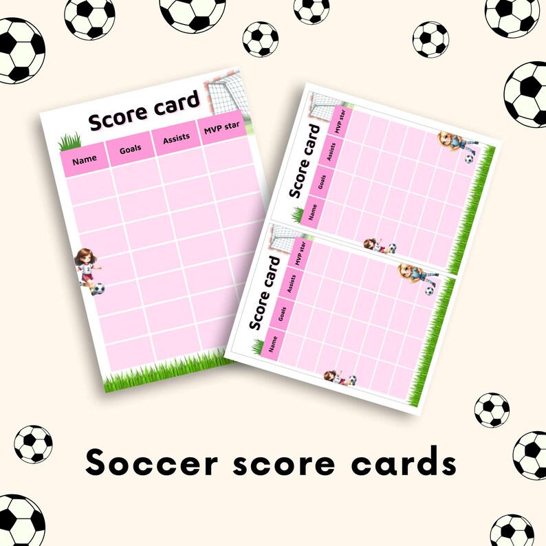 Soccer Girls Score Cards | Printable Game Scorecard A4 | Party Games ...