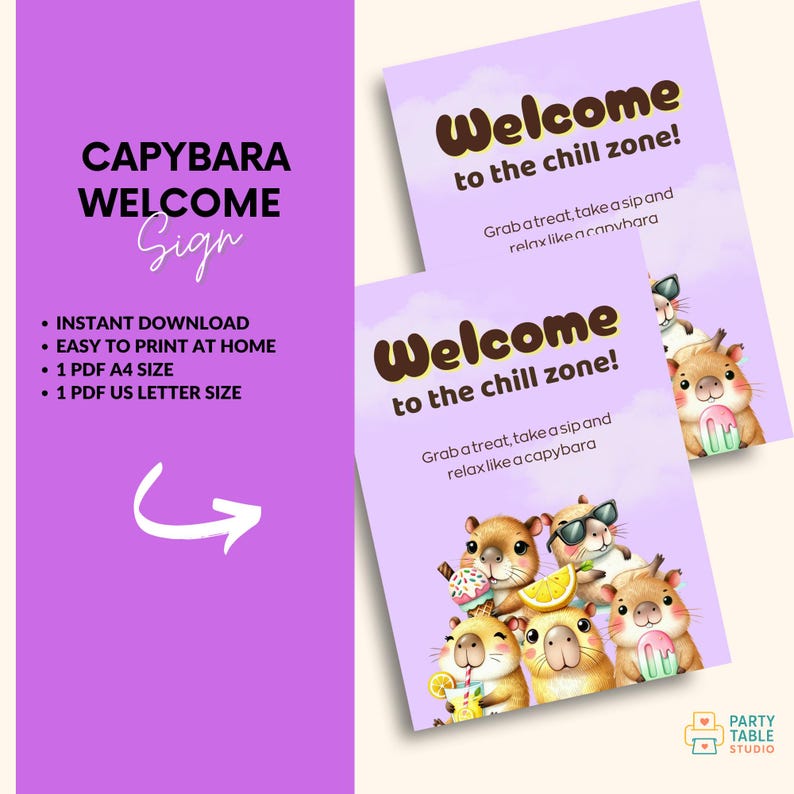 Capybara Welcome Poster Printable | Animal Birthday Welcome Sign - Etsy ...