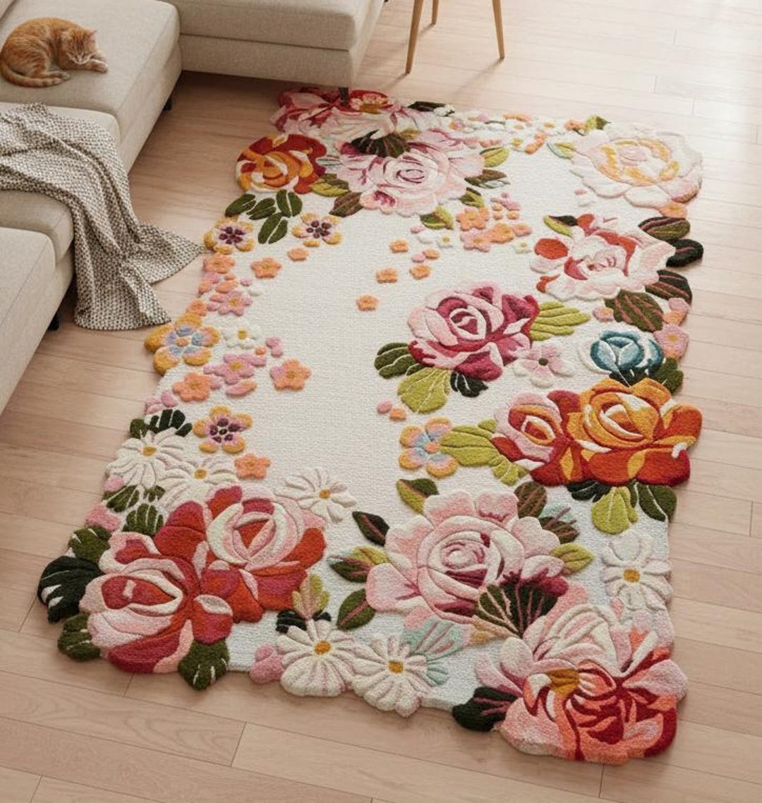Handmade Floral Wool Rug – Colorful Tufted New Zealand Wool - Etsy