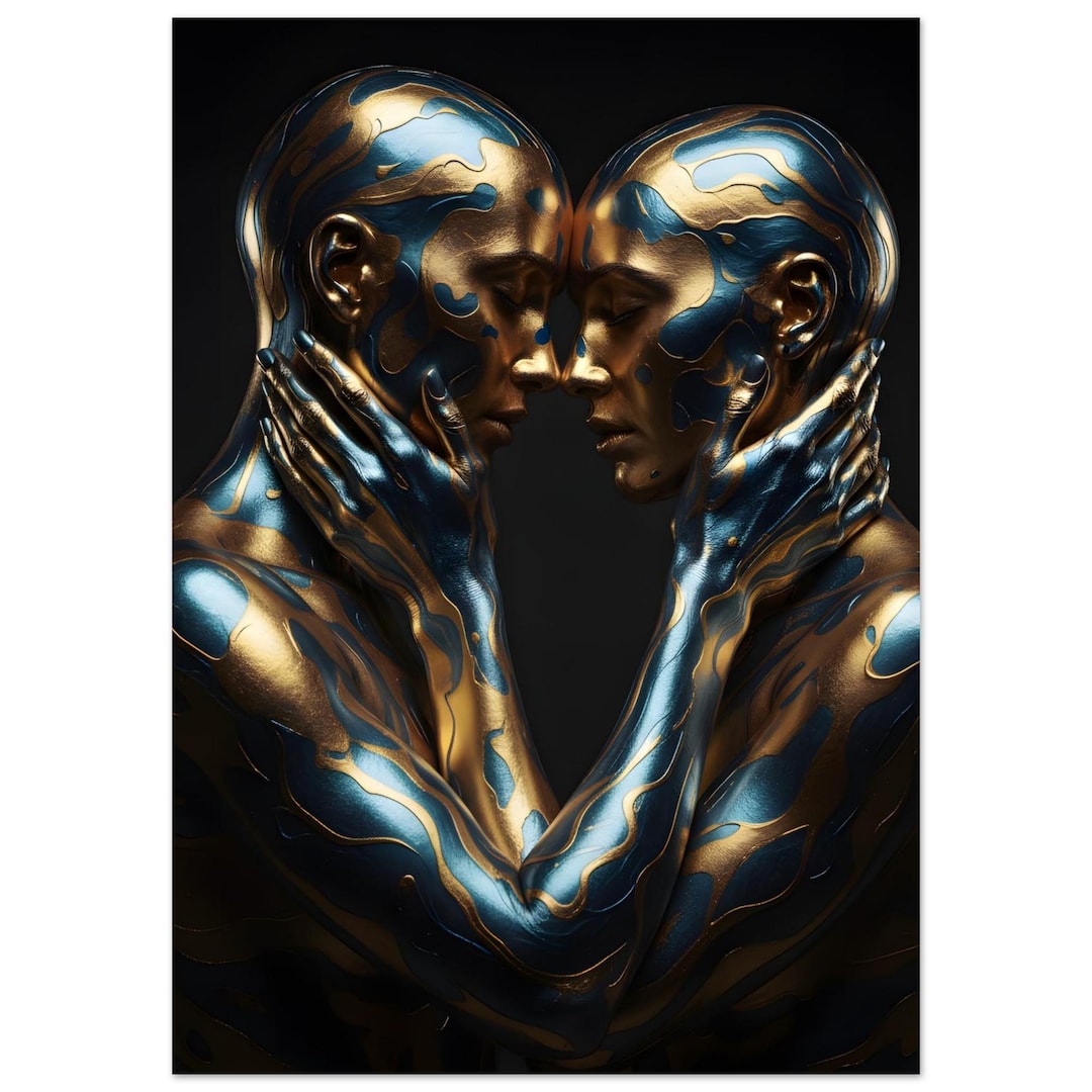 Blue and Gold Body Paint Wall Art Canvas –modern Gym Decor Print, Ready ...