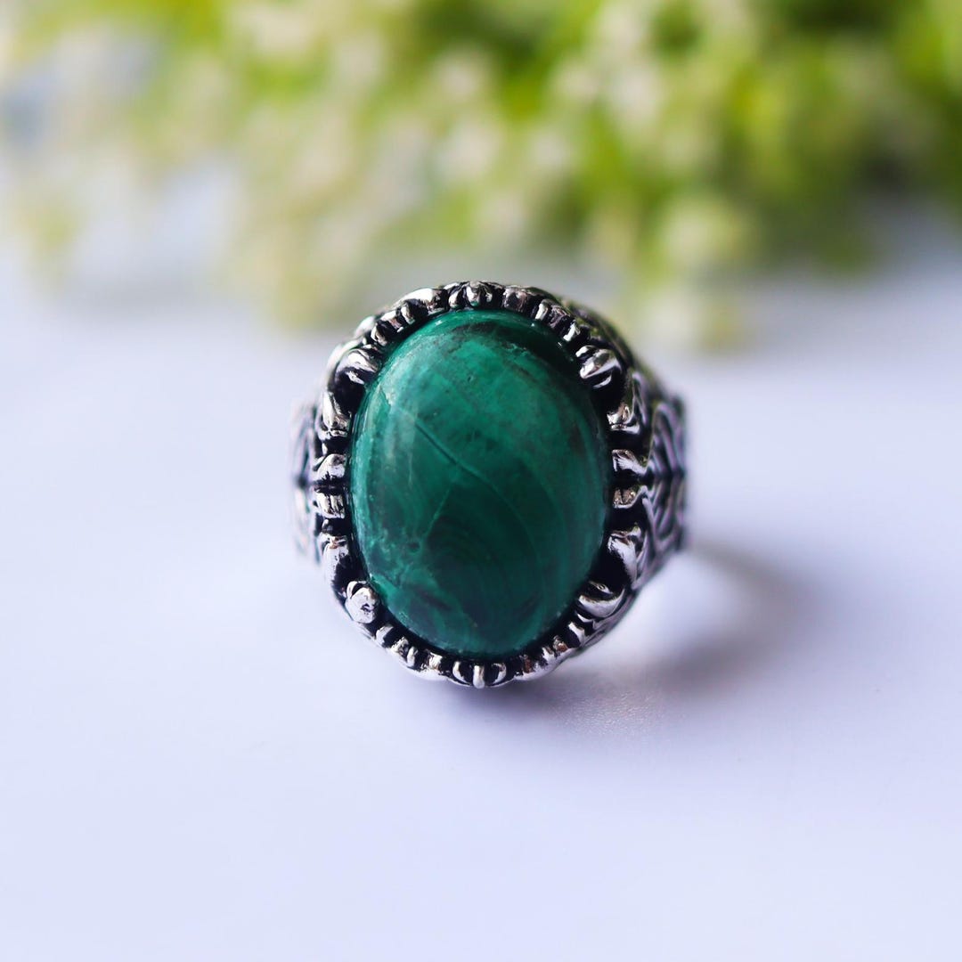 Malachite Signet Ring: Handmade 925 Sterling Silver, Green Gemstone - Etsy