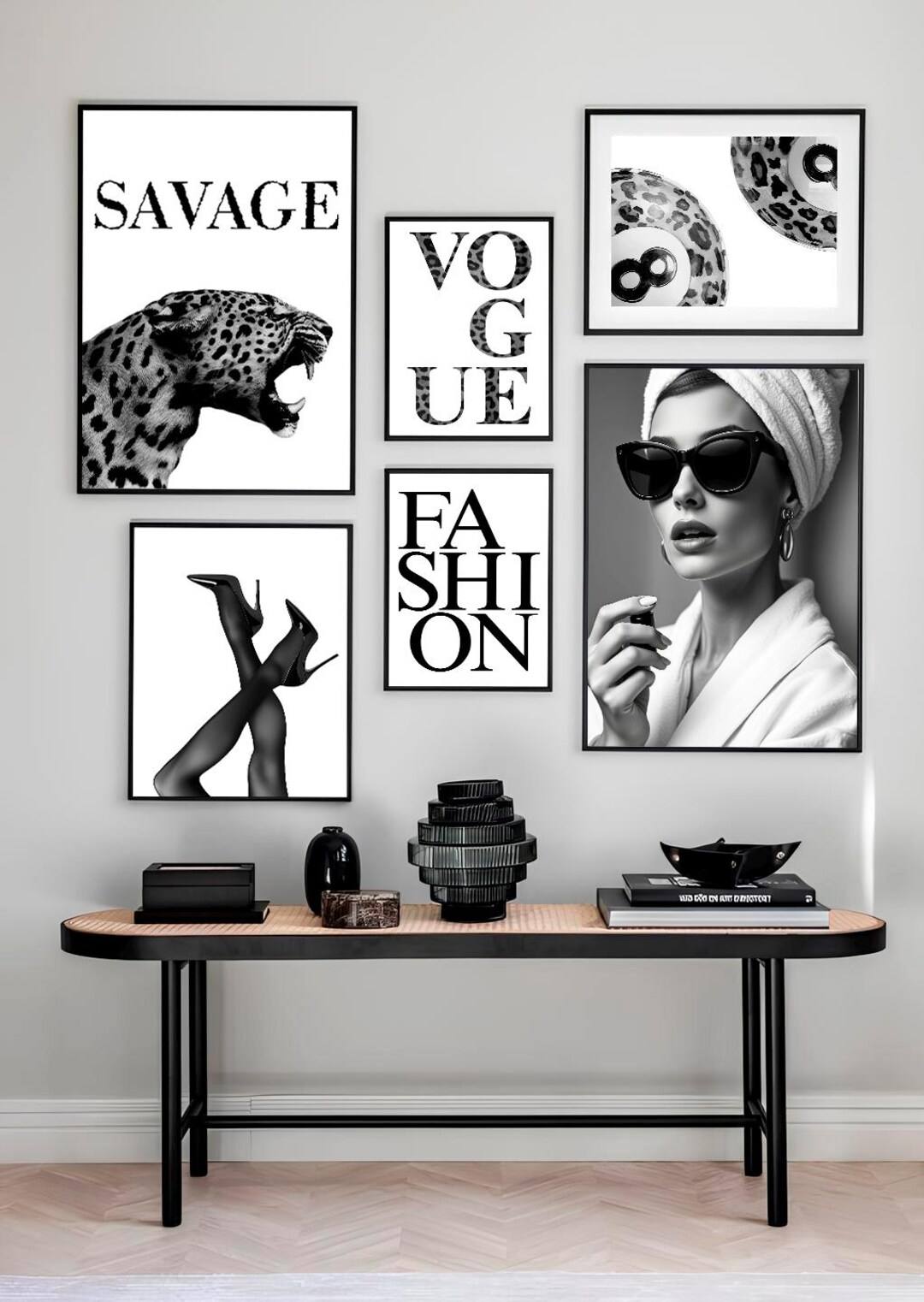 Chic Black & White Fashion Art Set, Edgy Leopard and Iconic Style ...
