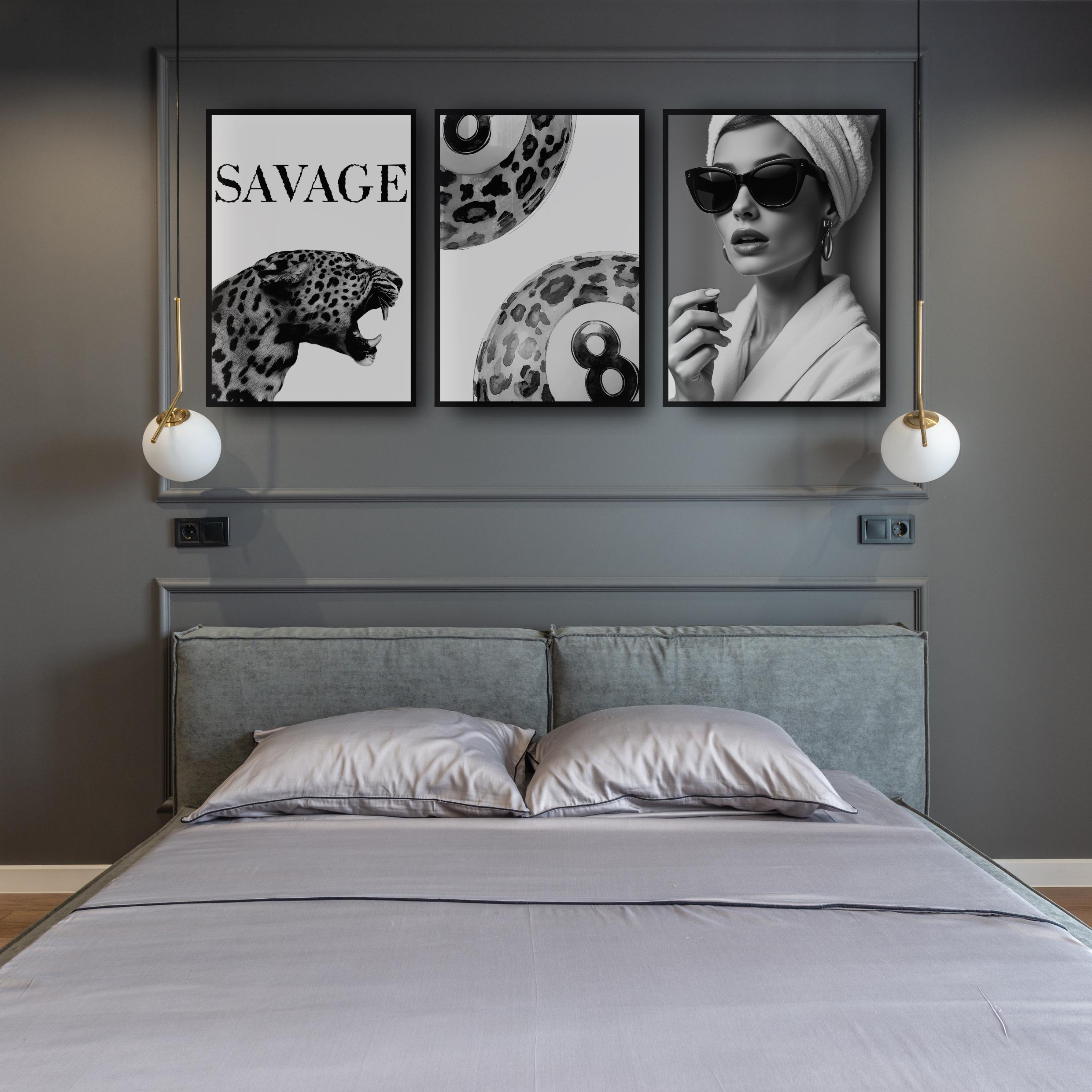 Chic Black & White Fashion Art Set, Edgy Leopard and Iconic Style ...