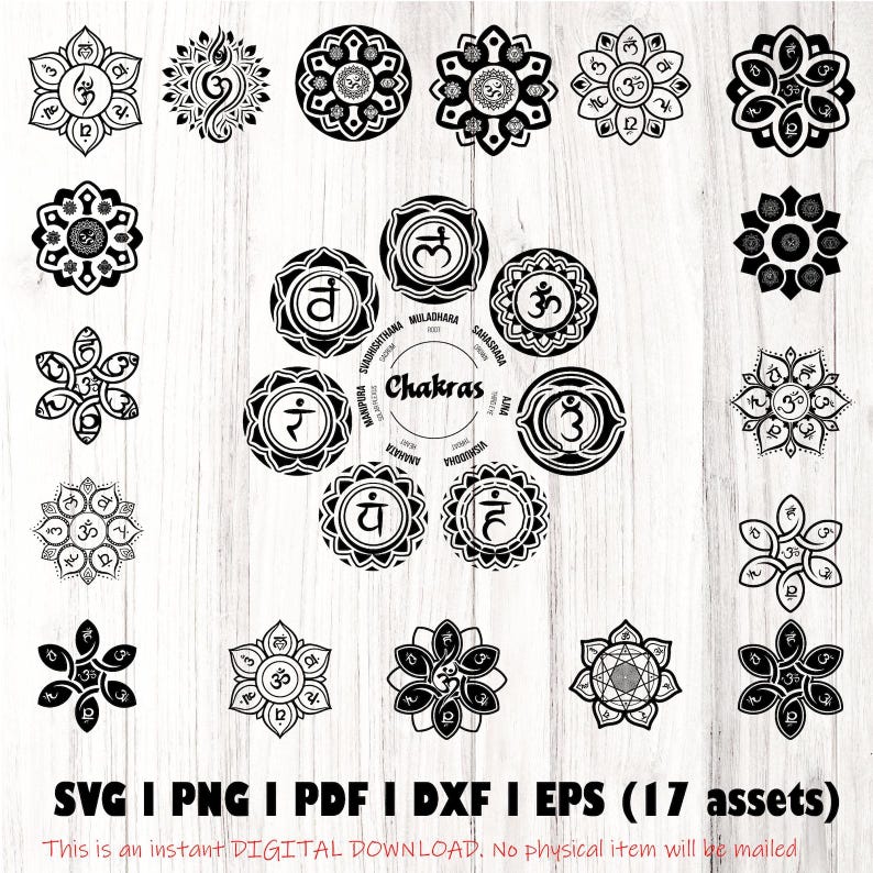 Chakra Symbols SVG Bundle, Yoga Meditation Clipart (digital Cut File ...