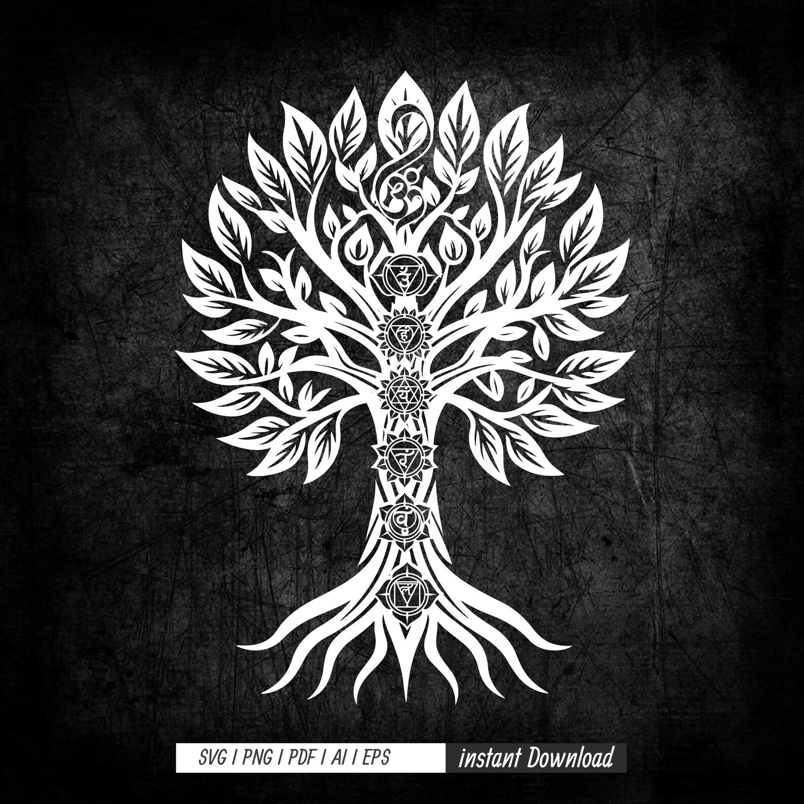 7 Chakras Tree SVG Namaste Clipart, Yoga SVG, Chakra Symbols SVG ...