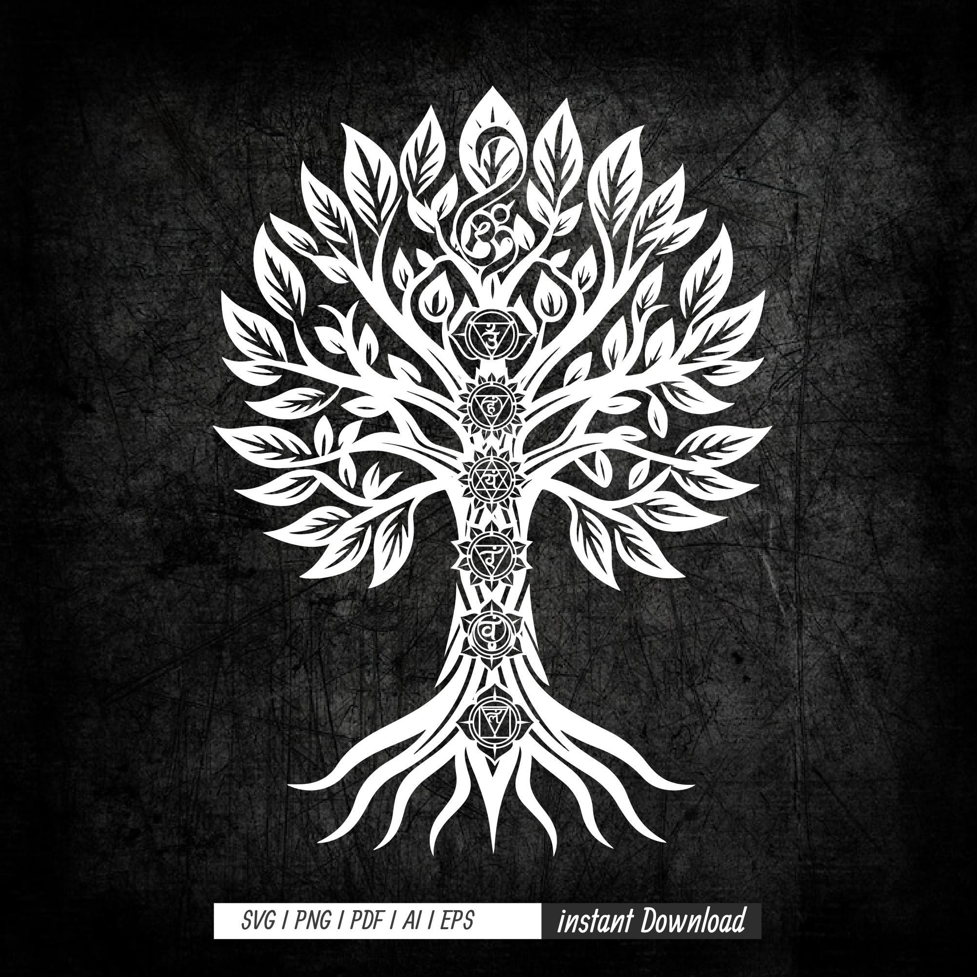 7 Chakras Tree SVG Namaste Clipart, Yoga SVG, Chakra Symbols SVG ...