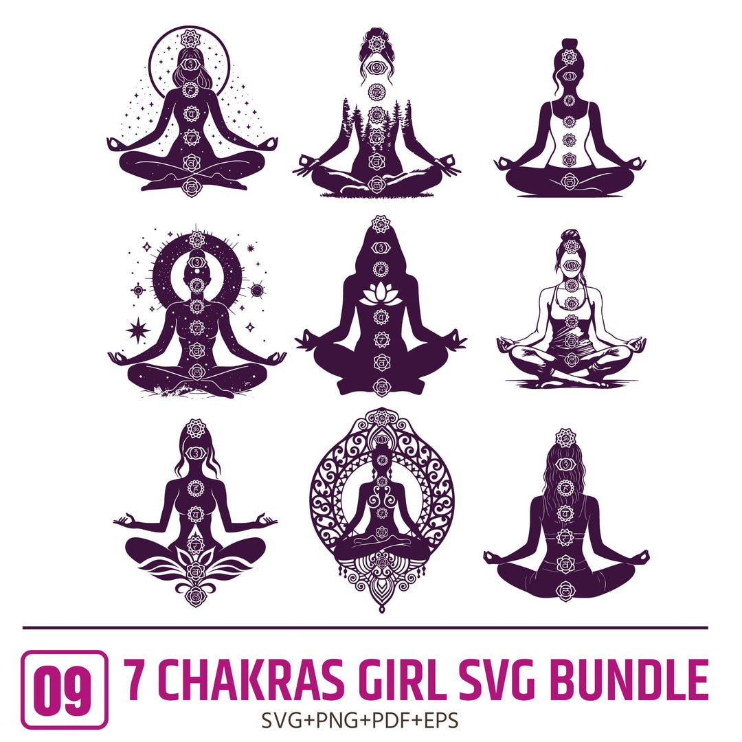 7 Chakras Yoga Girl SVG Bundle, Meditation Clipart, Spiritual Wall Art ...