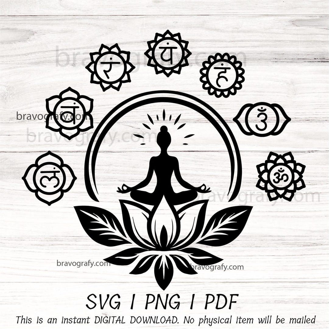 7 Chakras Lotus SVG, Yoga Symbols, Meditation Clipart (digital Cut File ...