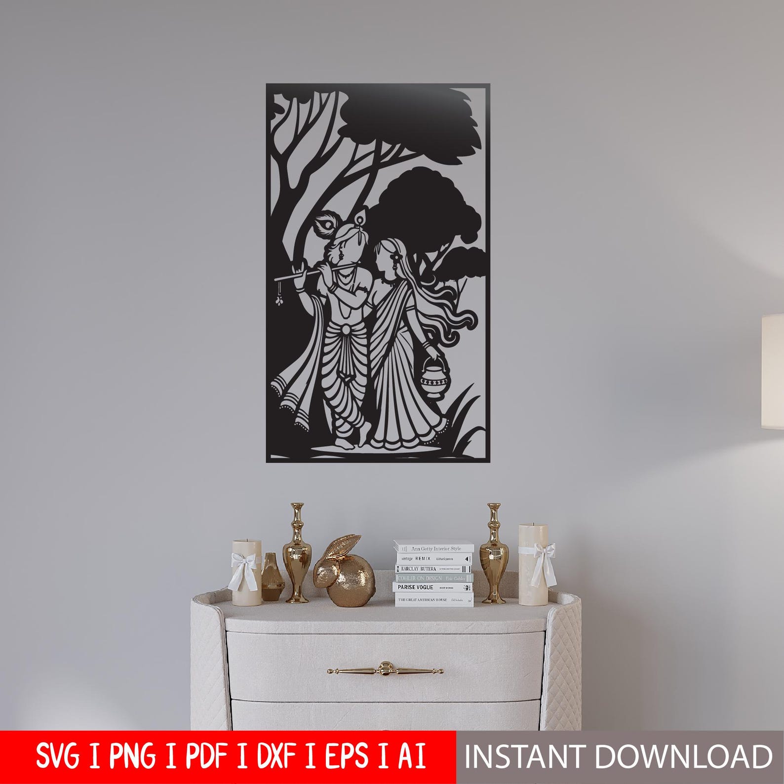 Lord Krishna SVG DXF Laser Cut Files, Indian God Wall Art (digital ...