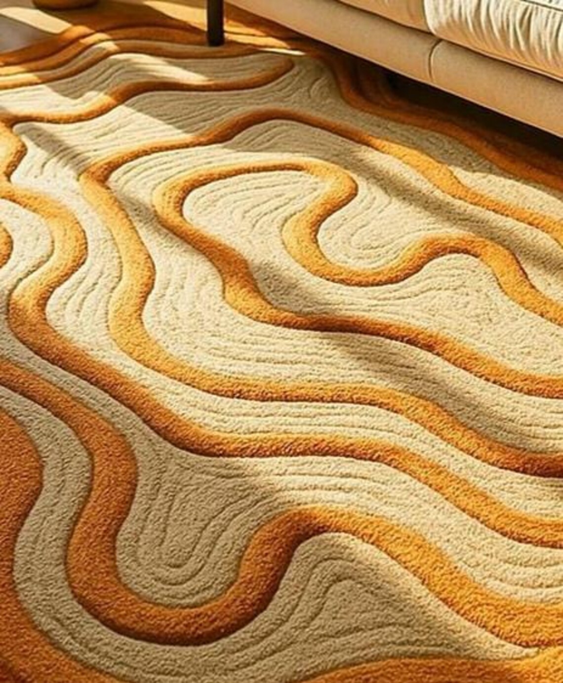 Wavy Boho Rug: Modern Irregular Carpet - Earthy Orange & Beige - Etsy