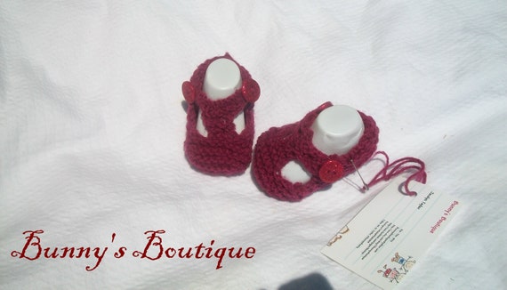 Items similar to Knit Ruby Slippers Valentines Baby Booties on Etsy