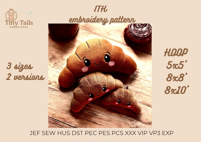ITH Croissant Plush Embroidery Design | Keychain & Toy (digital File ...