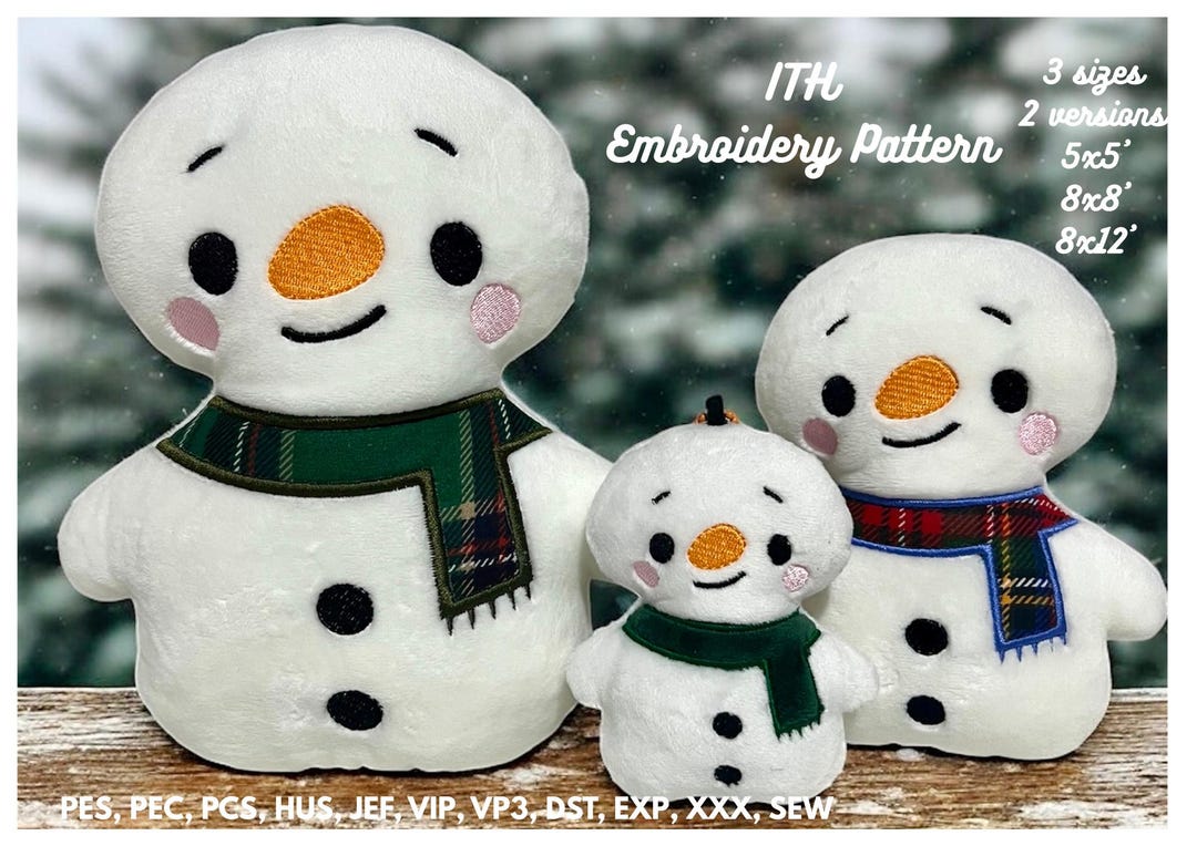 Snowman Plush ITH Embroidery Design – 3 Sizes (PDF Pattern) - Etsy