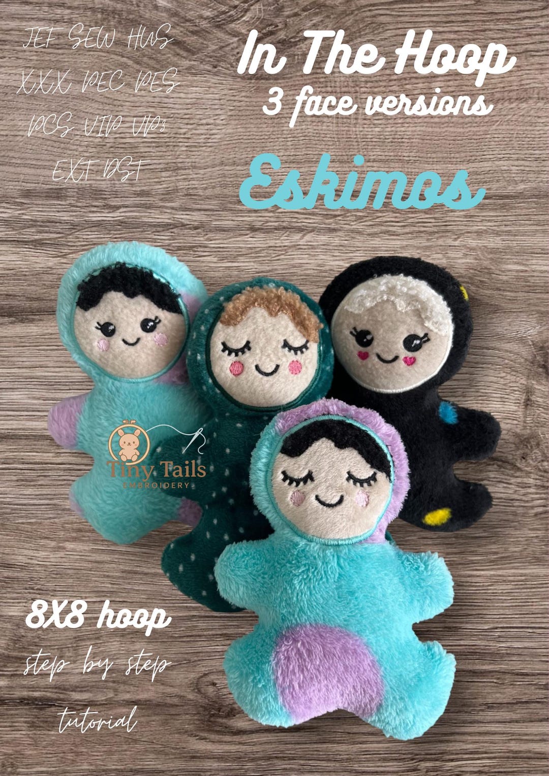 ITH Eskimo Doll Plush Pattern: 3 Face Embroidery Designs (digital ...