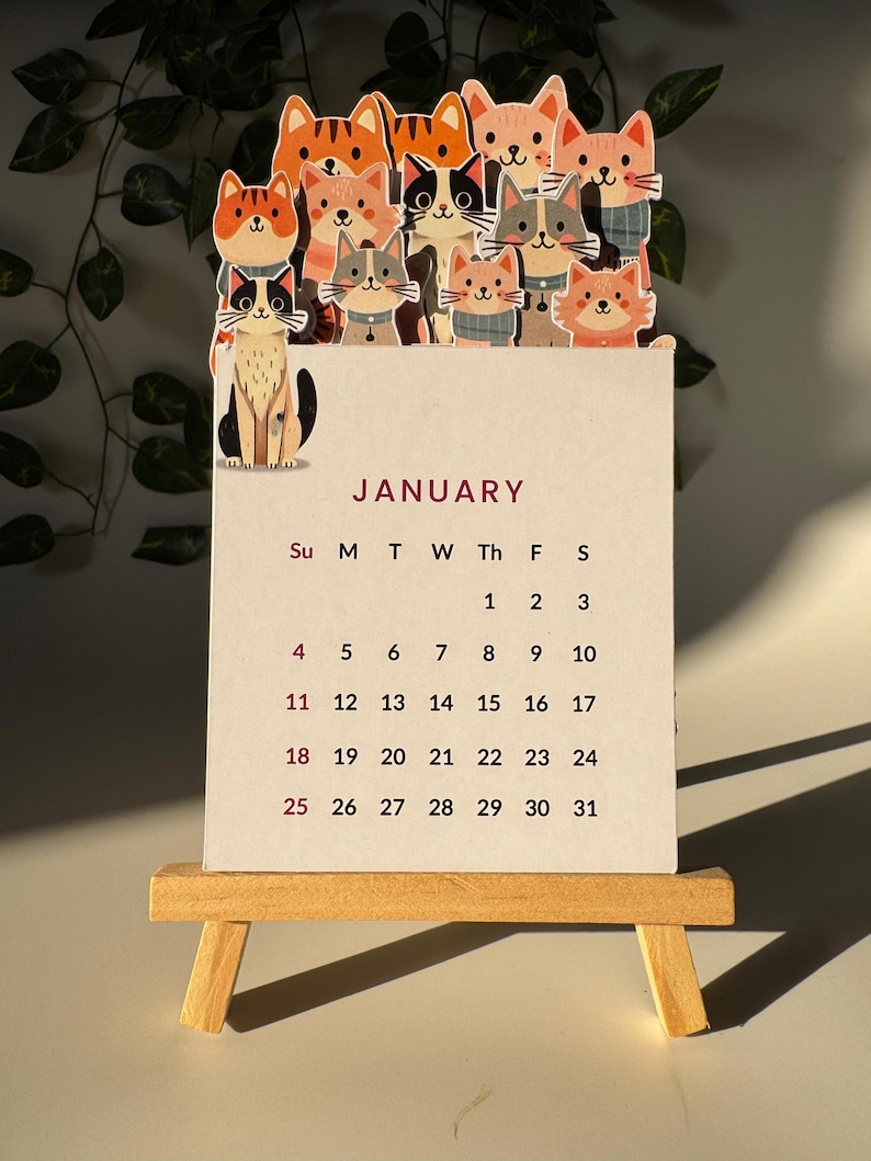 2026 Cat Calendar With Wooden Stand – Minimal Home & Office Decor - Etsy