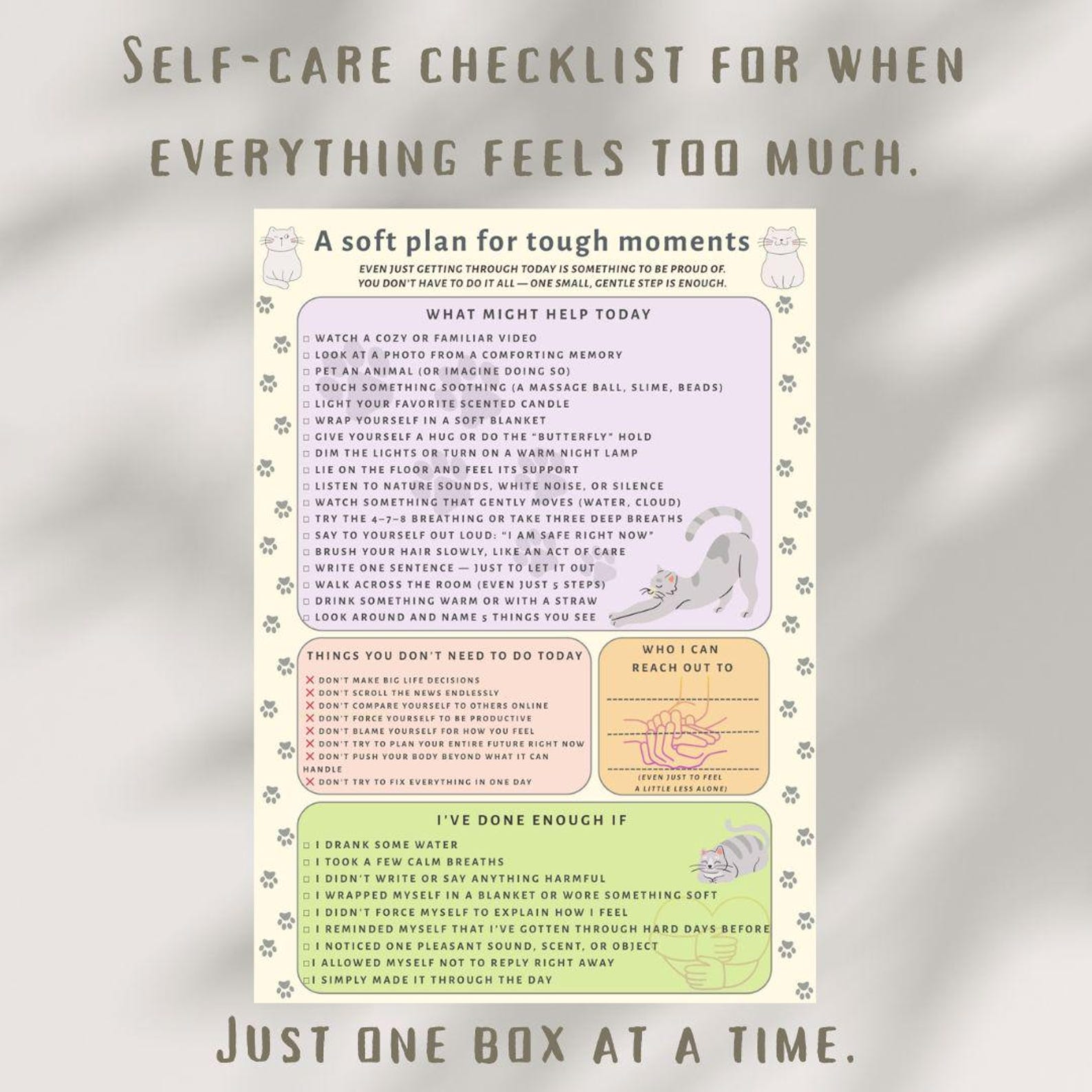 Printable Self-soothing Checklist • Emotional Support PDF • Gentle ...