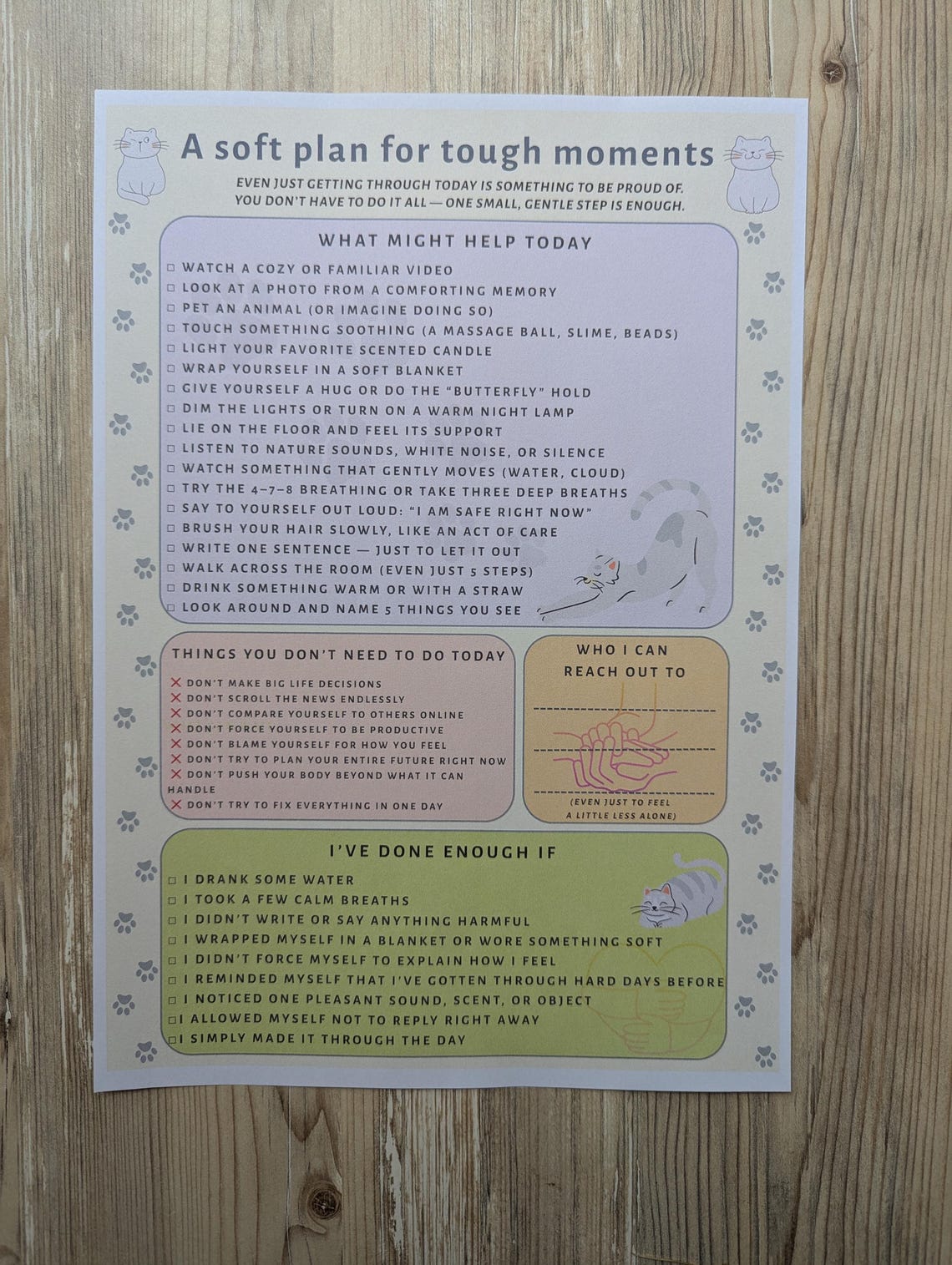 Printable Self-soothing Checklist • Emotional Support PDF • Gentle ...