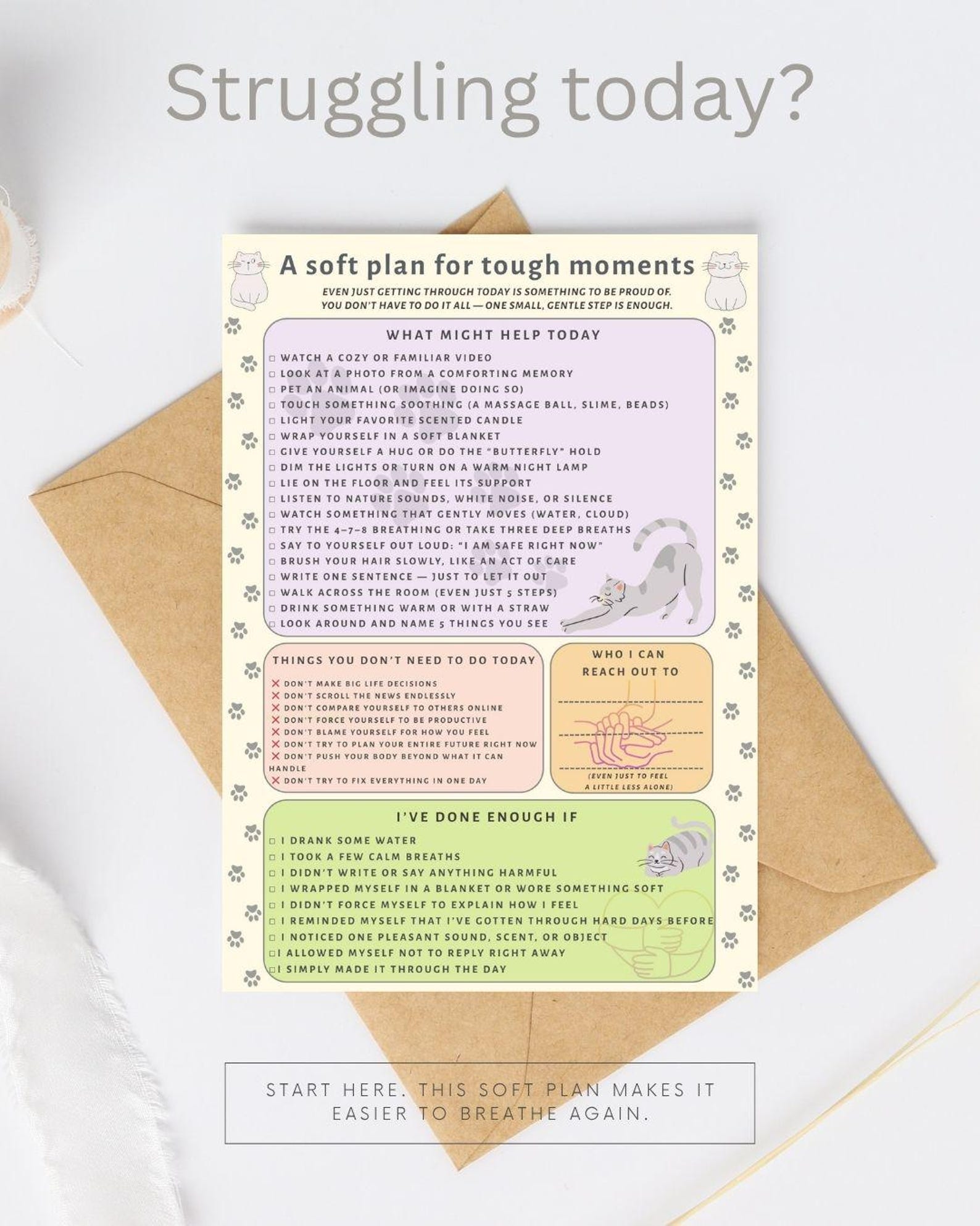 Printable Self-soothing Checklist • Emotional Support PDF • Gentle ...