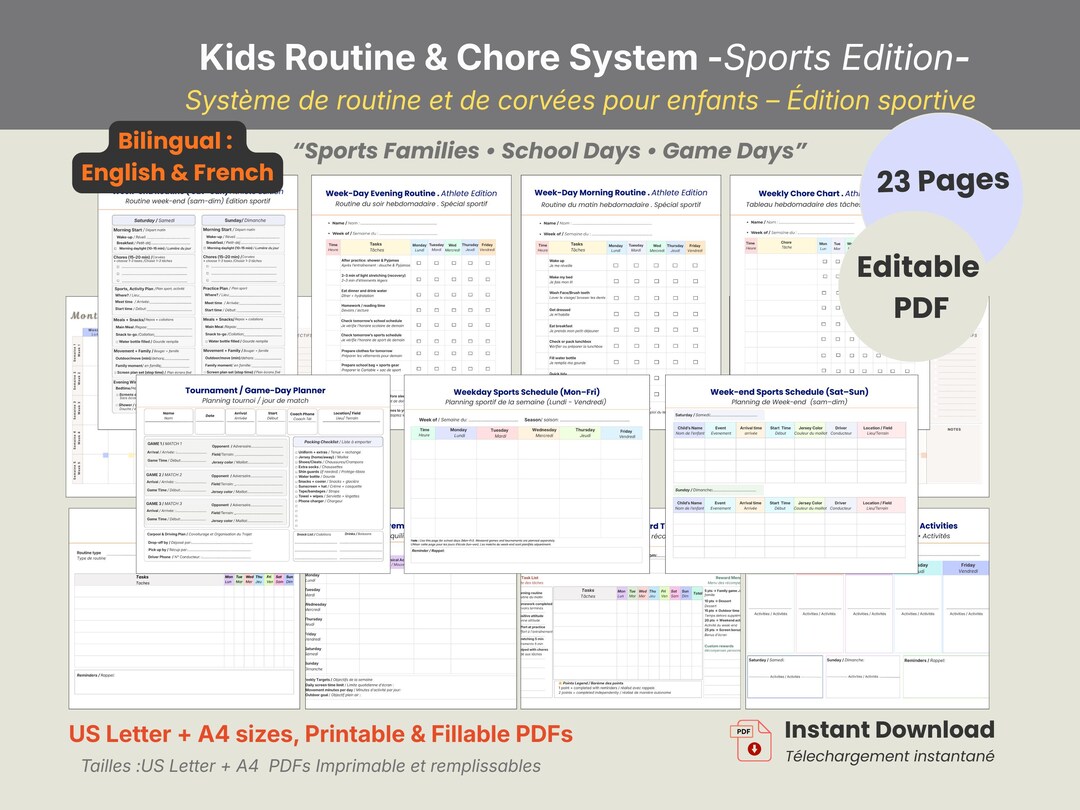Kids Routine Chart Bundle, Chore Chart (morning & Evening) Sports ...