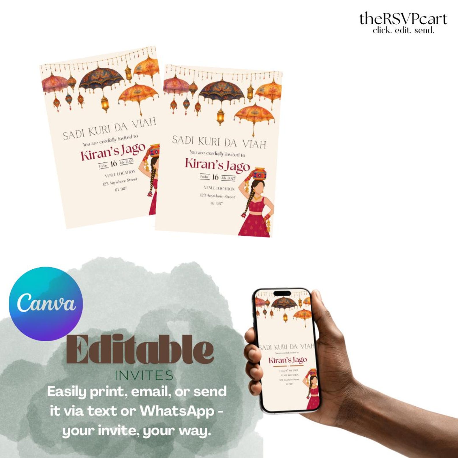 Jago Night Invitation | Punjabi Wedding Digital Invite | Editable Desi ...