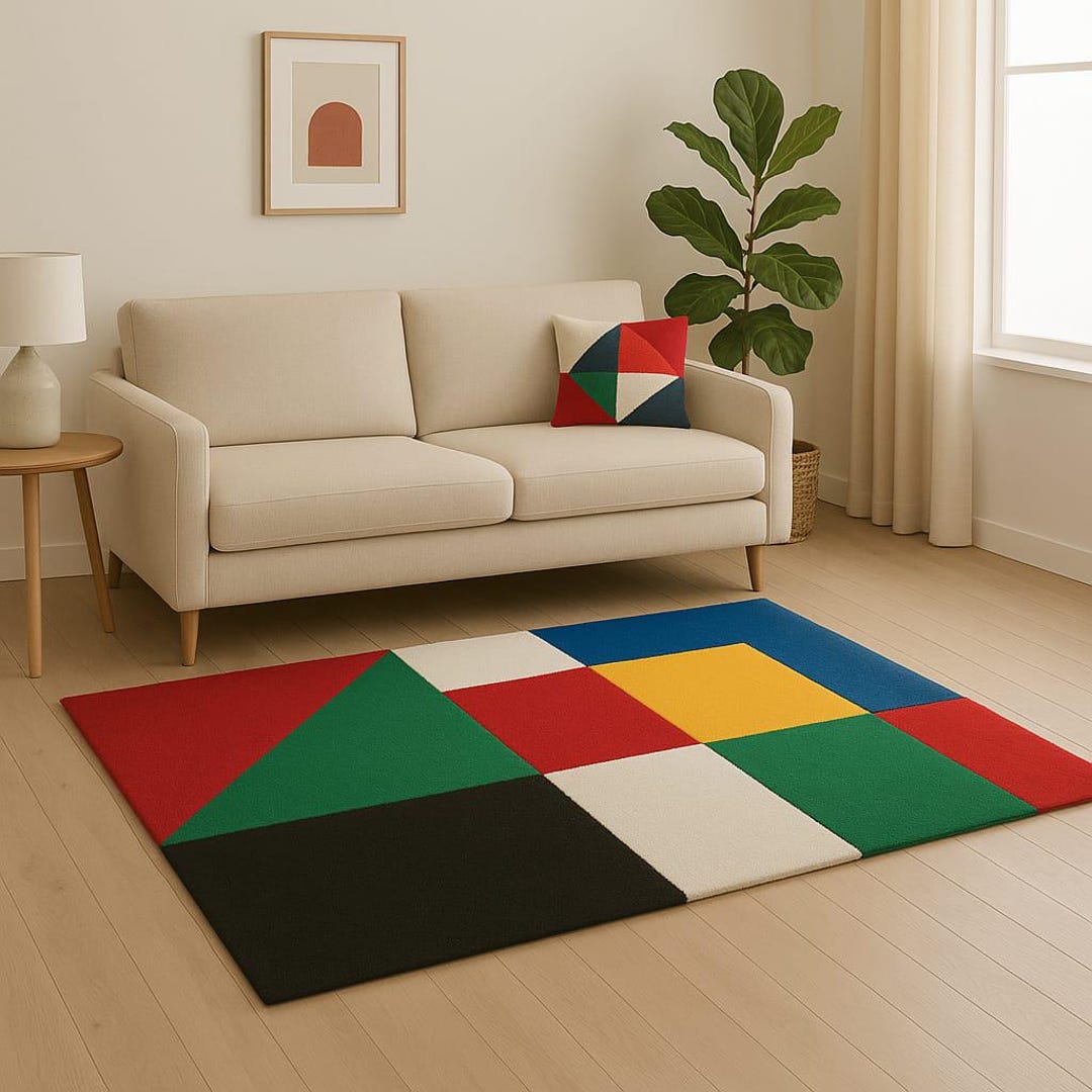Modern Abstract Color Block Area Rug Geometric Rugs Hand-tufted Wool ...