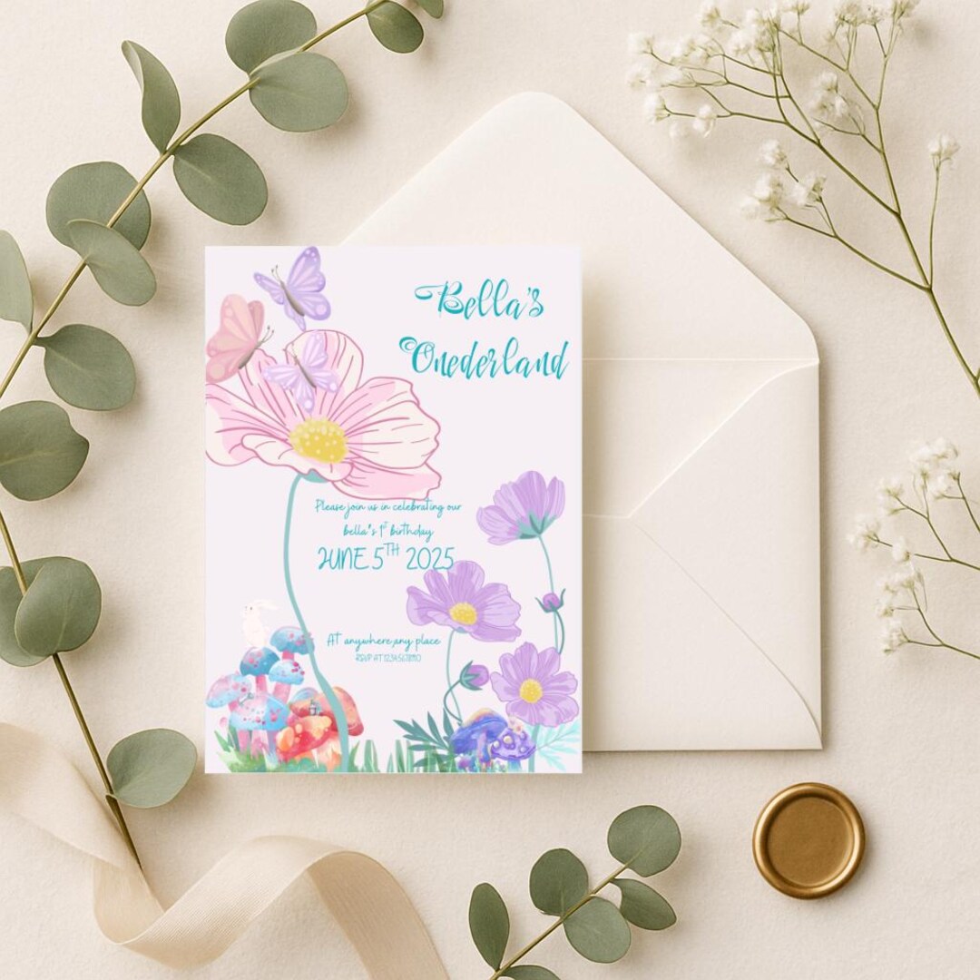 Editable One-derland Birthday Invitation | Girls 1st Birthday Invite ...