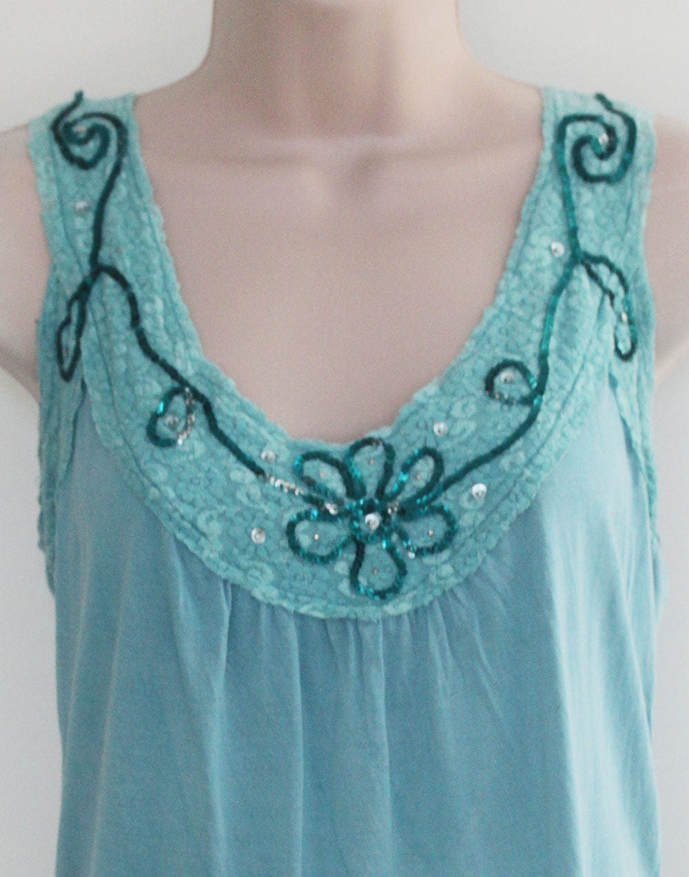 Turquoise Tank Vintage Sleeveless Women's Sequenced Tank Top Boho Top ...