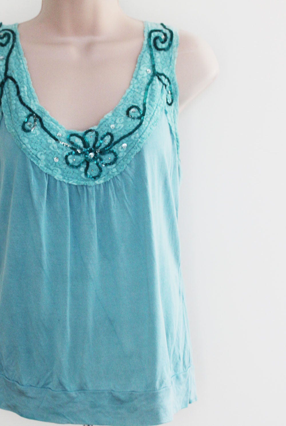 Turquoise Tank Vintage Sleeveless Women's Sequenced Tank Top Boho Top ...