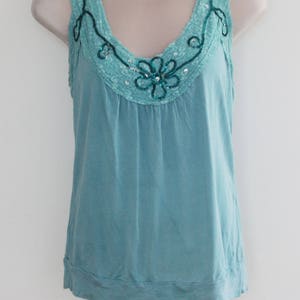 Turquoise Tank Vintage Sleeveless Women's Sequenced Tank Top Boho Top ...