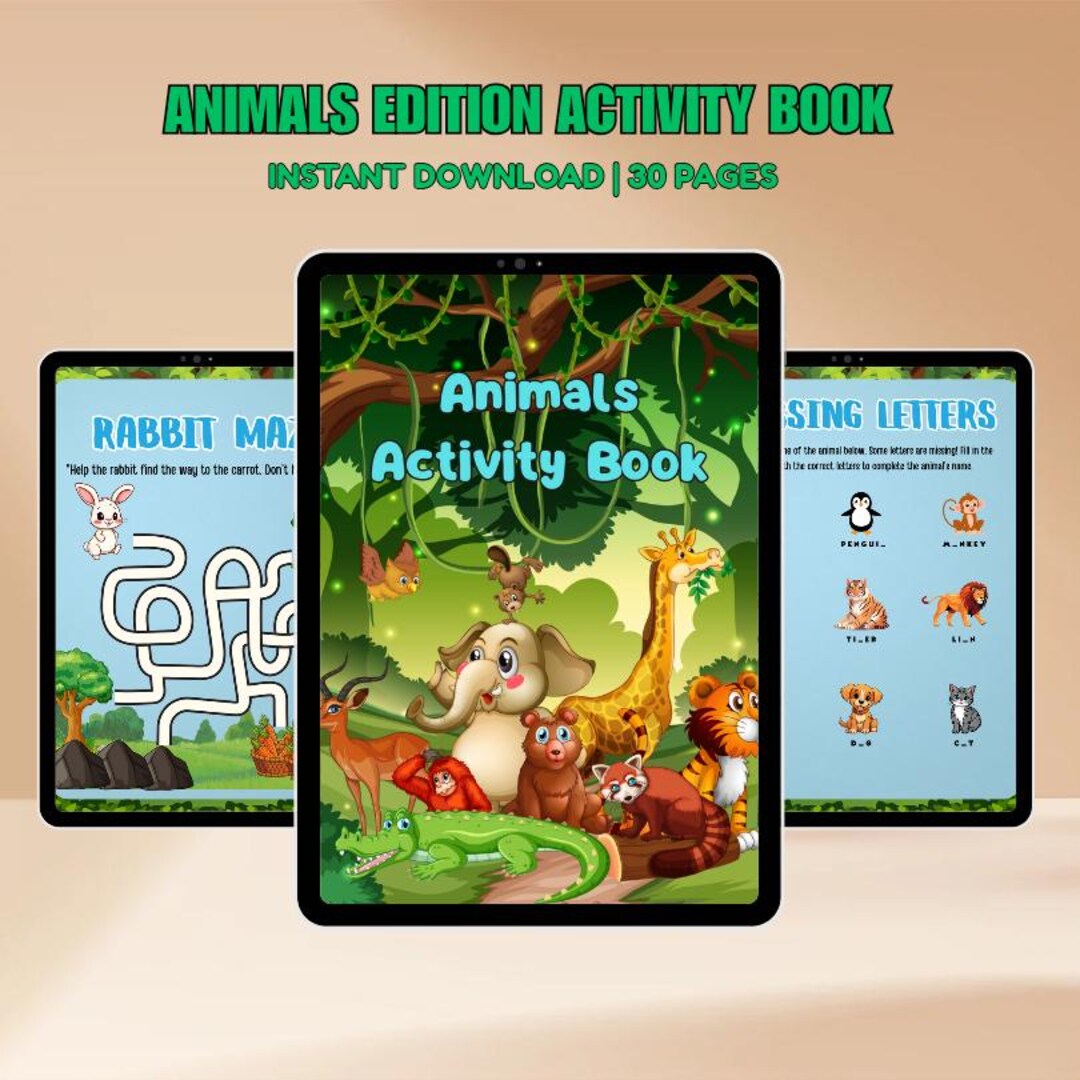 Animals Activity Book for Kids: Printable Puzzles, Coloring, Mazes (PDF ...