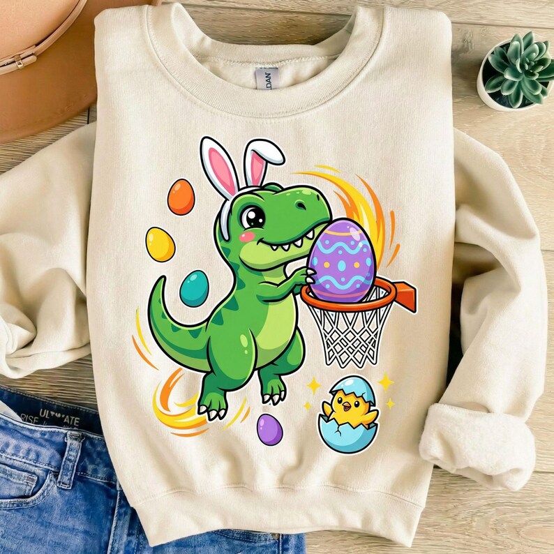 Easter Dinosaur Basketball PNG, Bunny T-rex Dunking Egg Chick, Cute ...